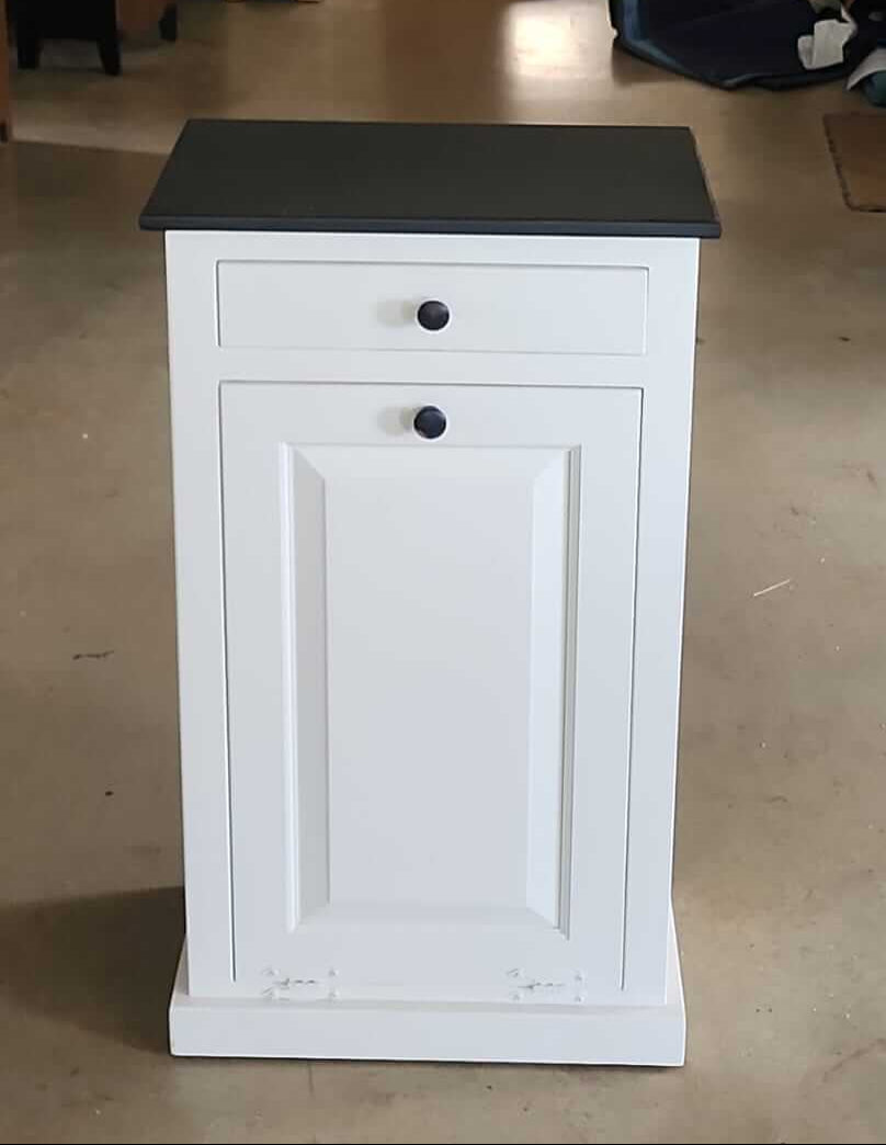 CUSTOM XL Primitive Amish Trash Bin SOLID WHITE (Pull Out Door, with T ...