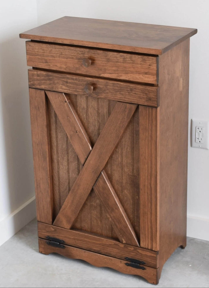 XL Primitive Amish Wooden Trash Bin (X door) – Amish Home Outdoor Classics
